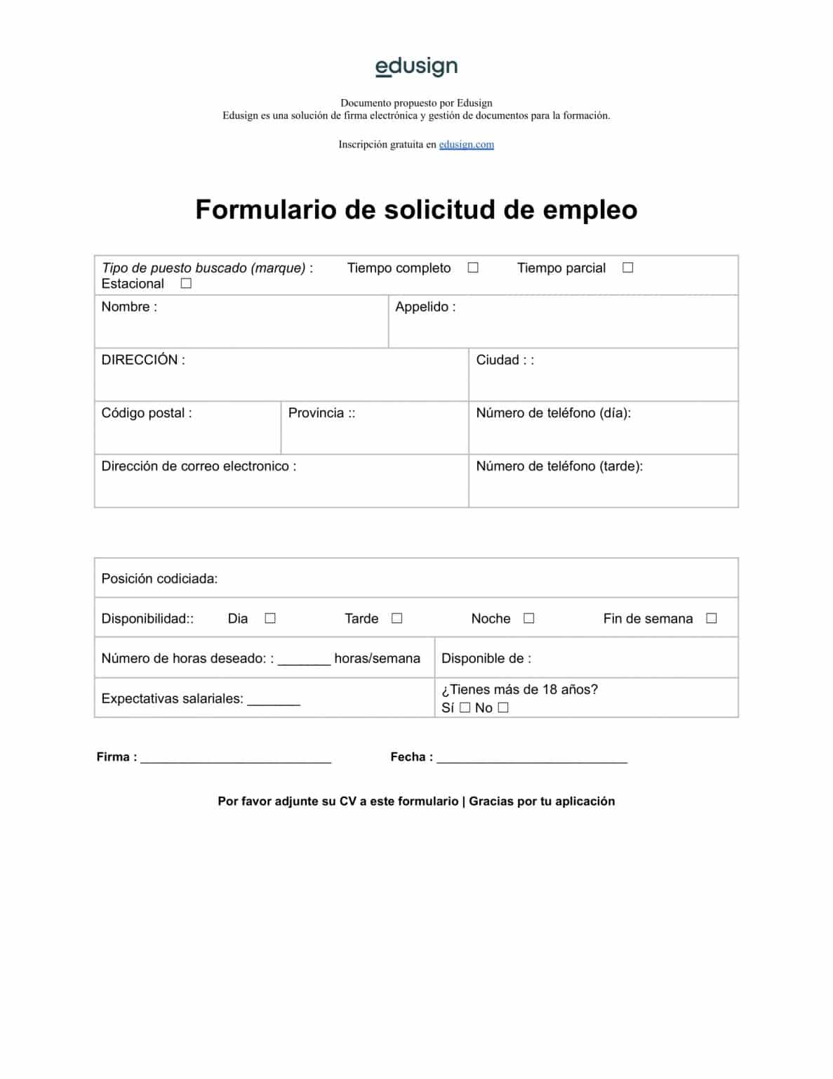 Formulario de solicitud de empleo: Plantilla gratuita en formato Word o ...