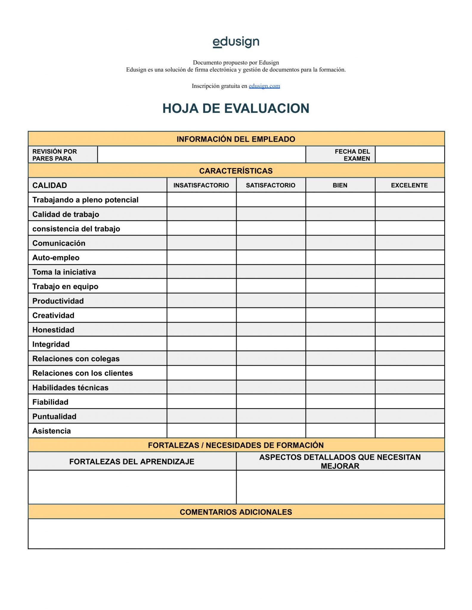 Modelo de formulario de admisión: Plantilla gratuita en Word o PDF | Edusign