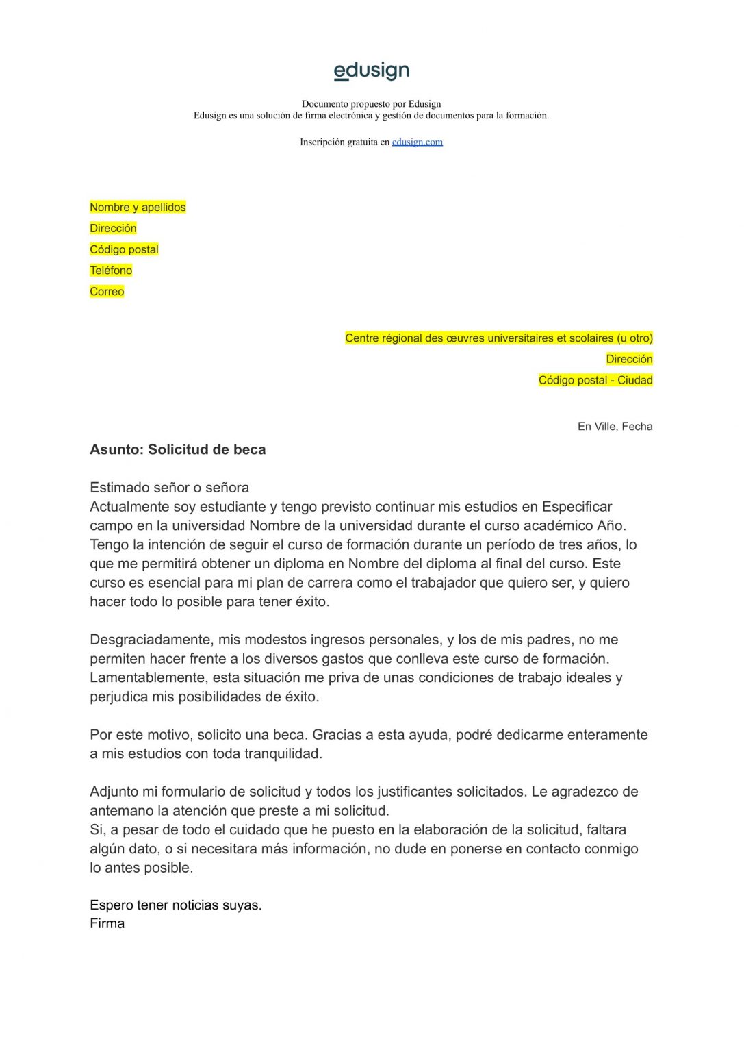 Lista de espera: Plantilla gratuita en formato Word o PDF | Edusign