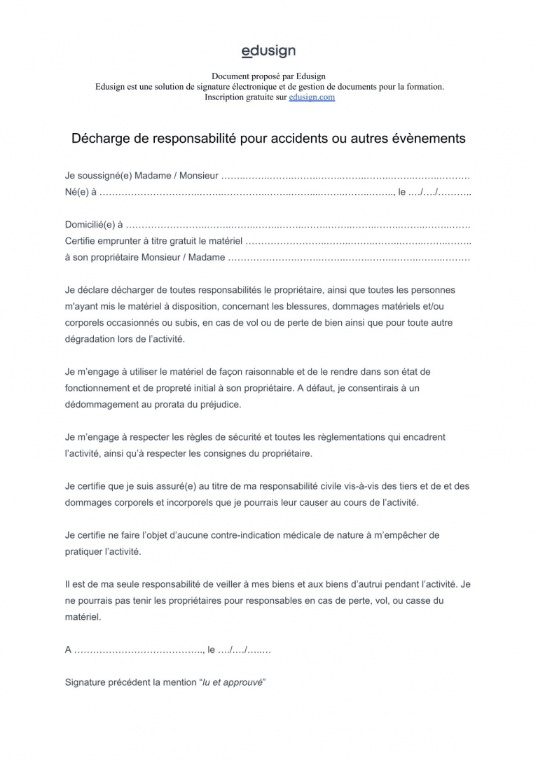 Formulaire d'admission : Modèle gratuit en format Word, PDF | Edusign