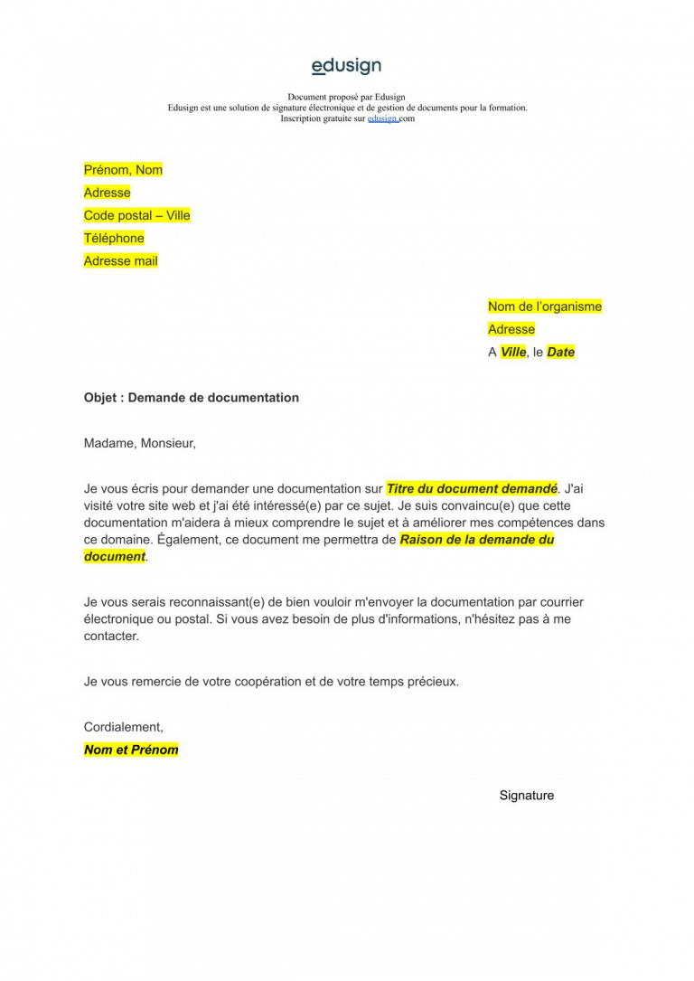 Formulaire d'inscription : Modèle gratuit en format Word, PDF | Edusign