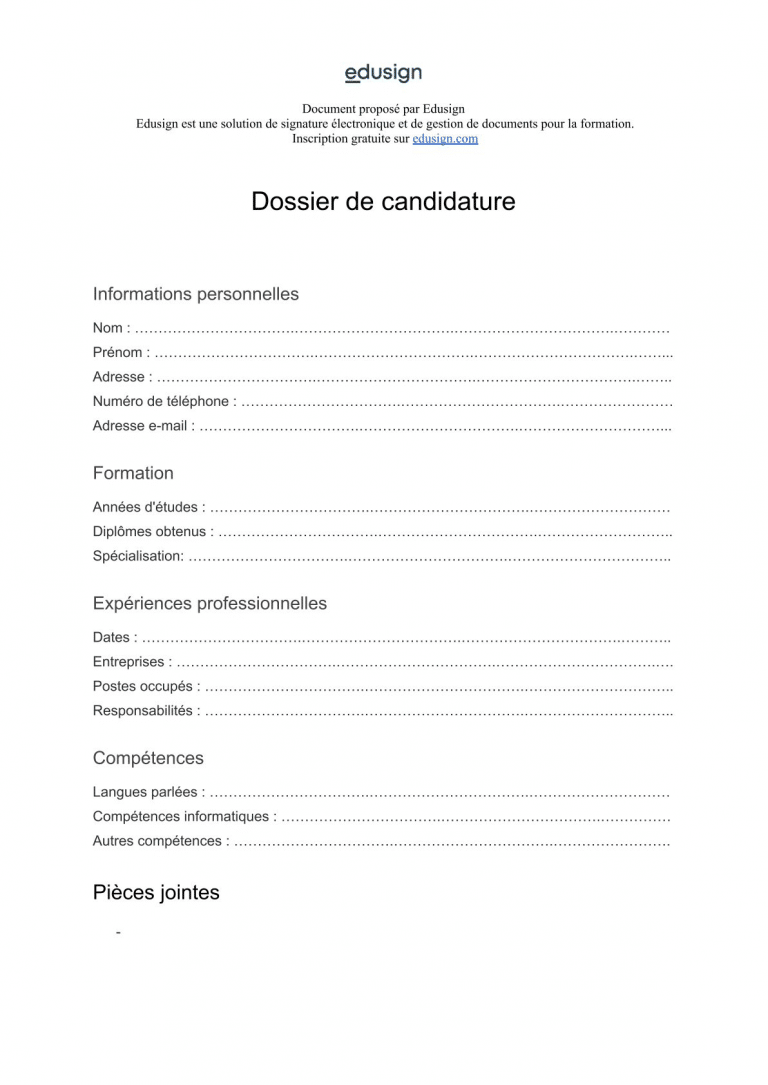 Dossier de candidature : Modèle gratuit en format Word, PDF | Edusign