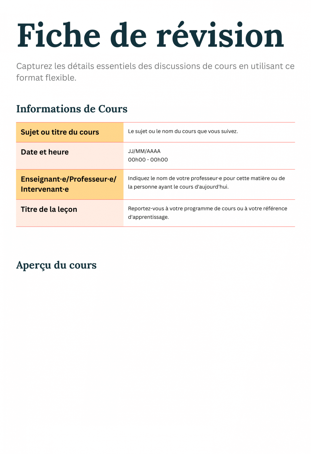 Fiche de révision : Modèle gratuit en format Word, PDF | Edusign