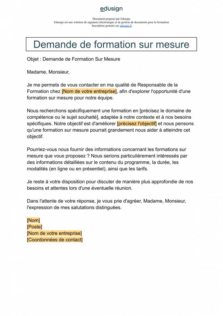 Demande de renseignements : Modèle de mail ou de lettre gratuit | Edusign