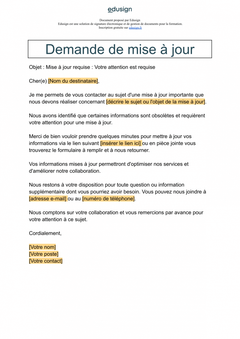 Demande de renseignements : Modèle de mail ou de lettre gratuit | Edusign
