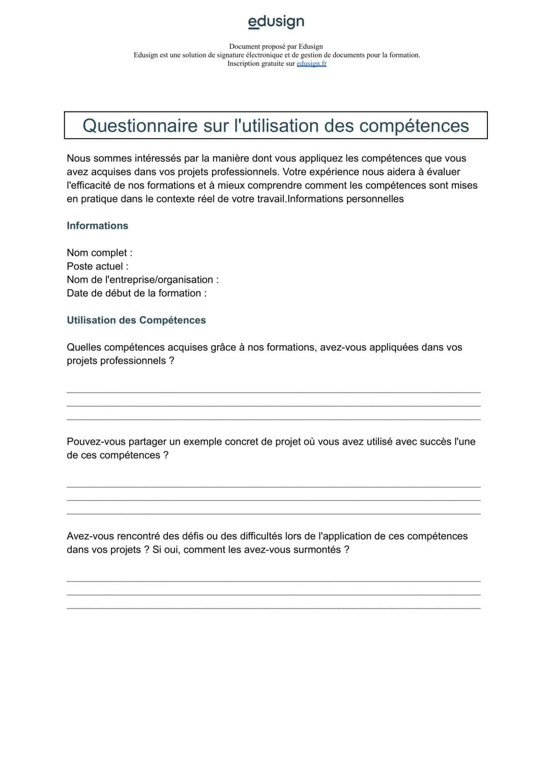 Modèle de questionnaire : Evaluation de séminaire | Edusign